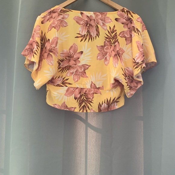 Primark | Tops | Yellow Crop Blouse With Peach Flowers Design | Poshmark